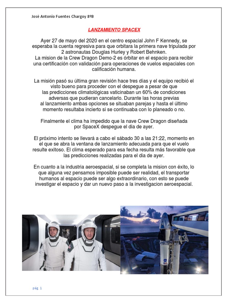 Lanzamiento Spacex | PDF | Espacio X | Space X Dragon