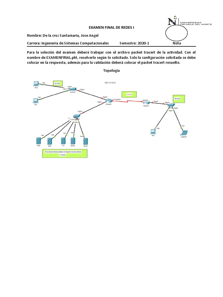 Examen Final de Redes 1 | PDF | Enrutador (Computación) | Dirección IP