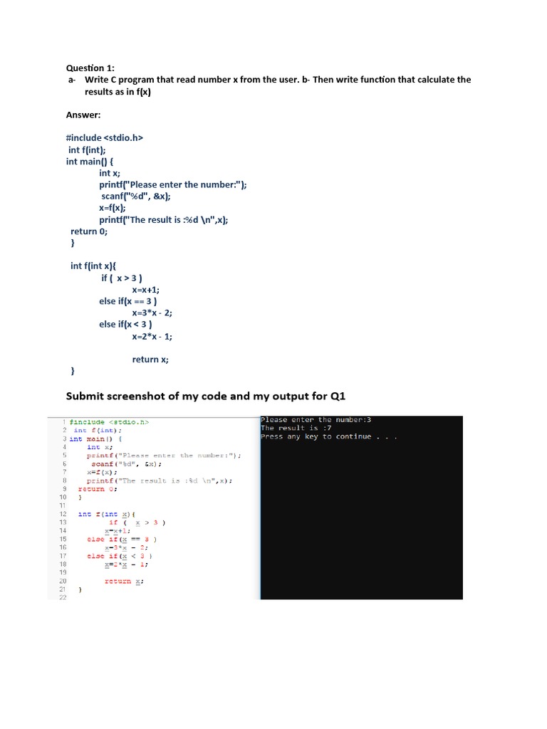 Submit Screenshot of My Code and My Output For Q1 | PDF