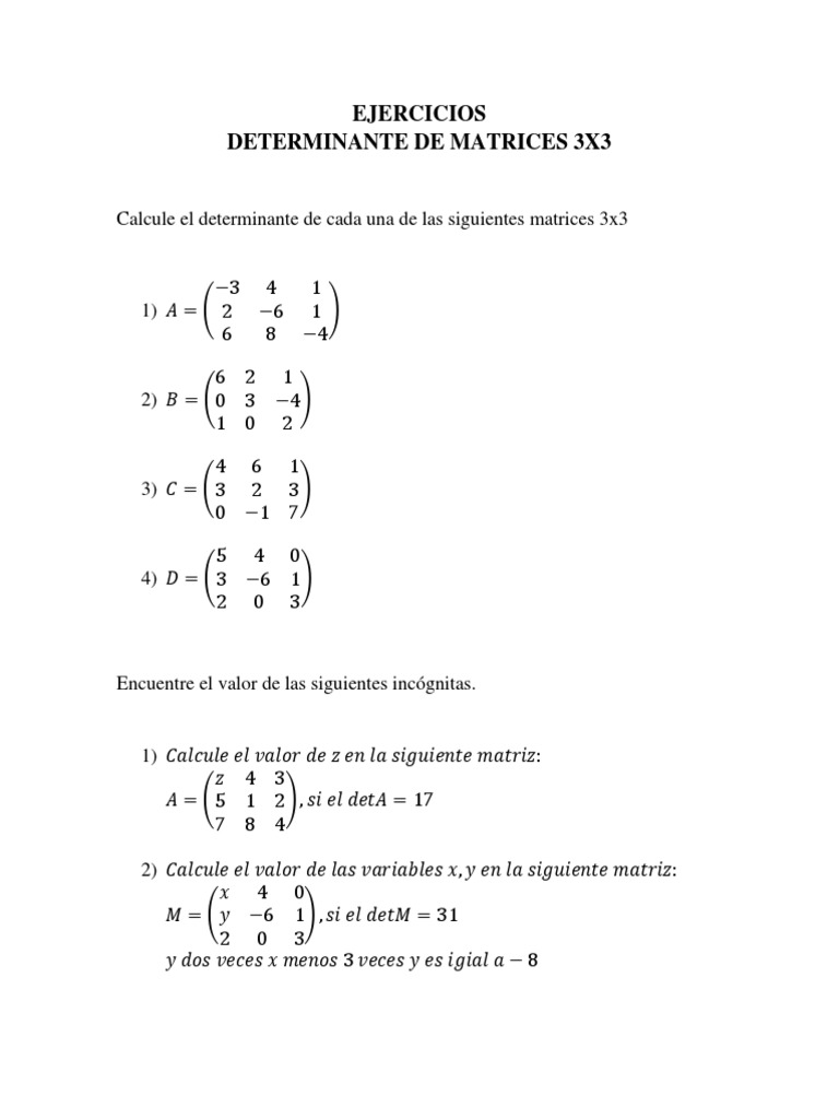 EJERCICIOS DETERMINANTES 3x3 PDF | PDF
