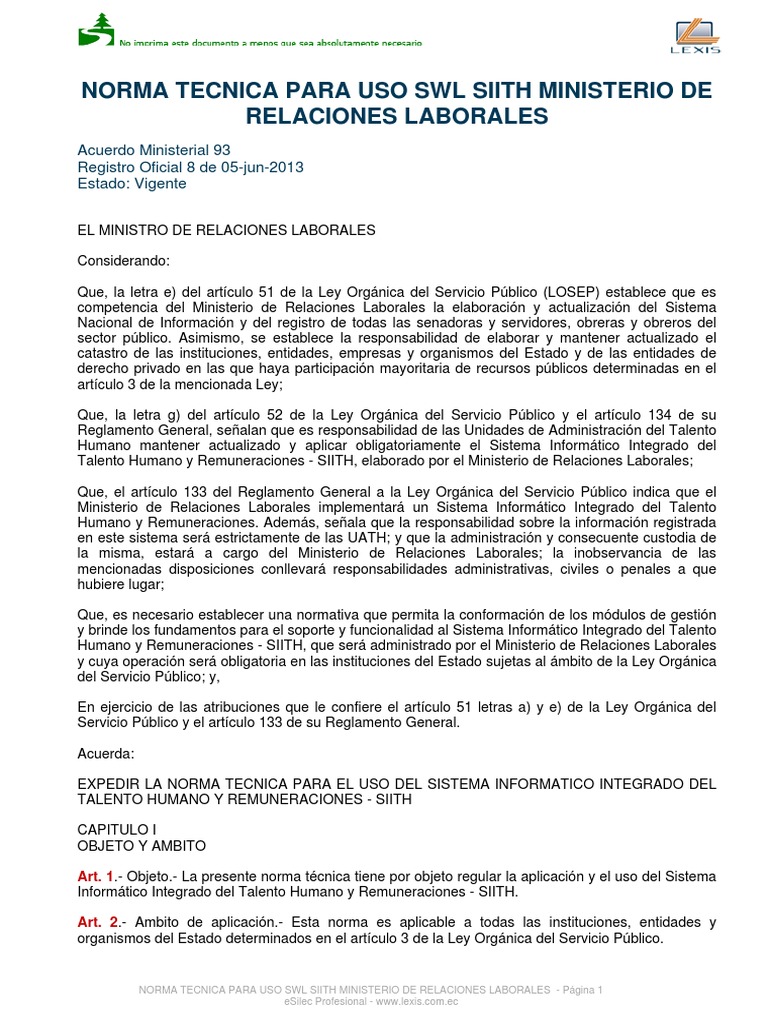 Norma Tecnica para Uso Del Siith MDT | PDF | Relaciones laborales ...