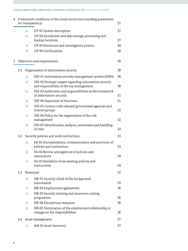 Cloud Computing Compliance Controls Catalogue (C5) : - Table of Content | PDF | Information ...
