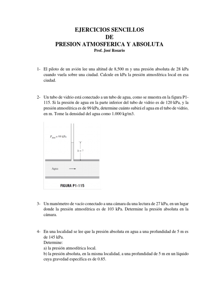 Ejercicios de Presión Atmosférica y Absoluta | PDF | Ciencia y matemáticas