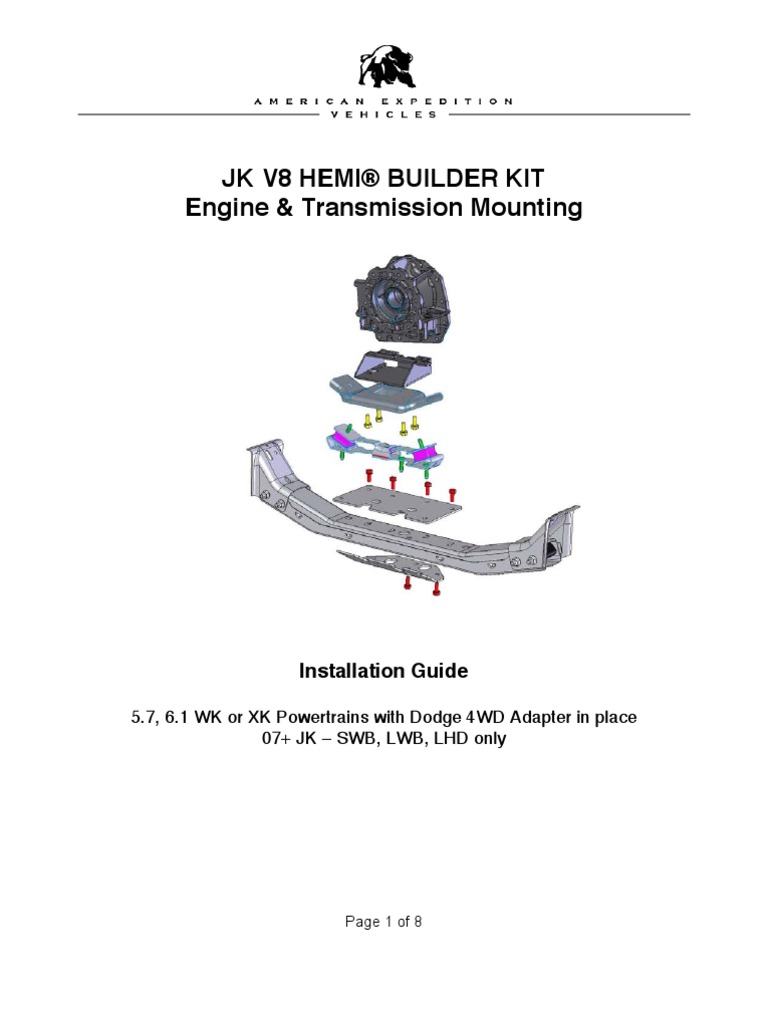 JK V8 Hemi® Builder Kit Engine & Transmission Mounting: Installation ...