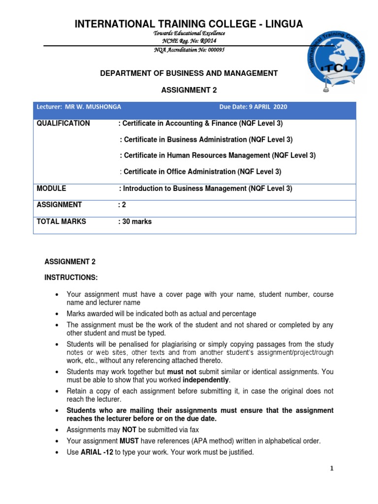Business Management Assignment Guidelines | PDF | Economies | Business