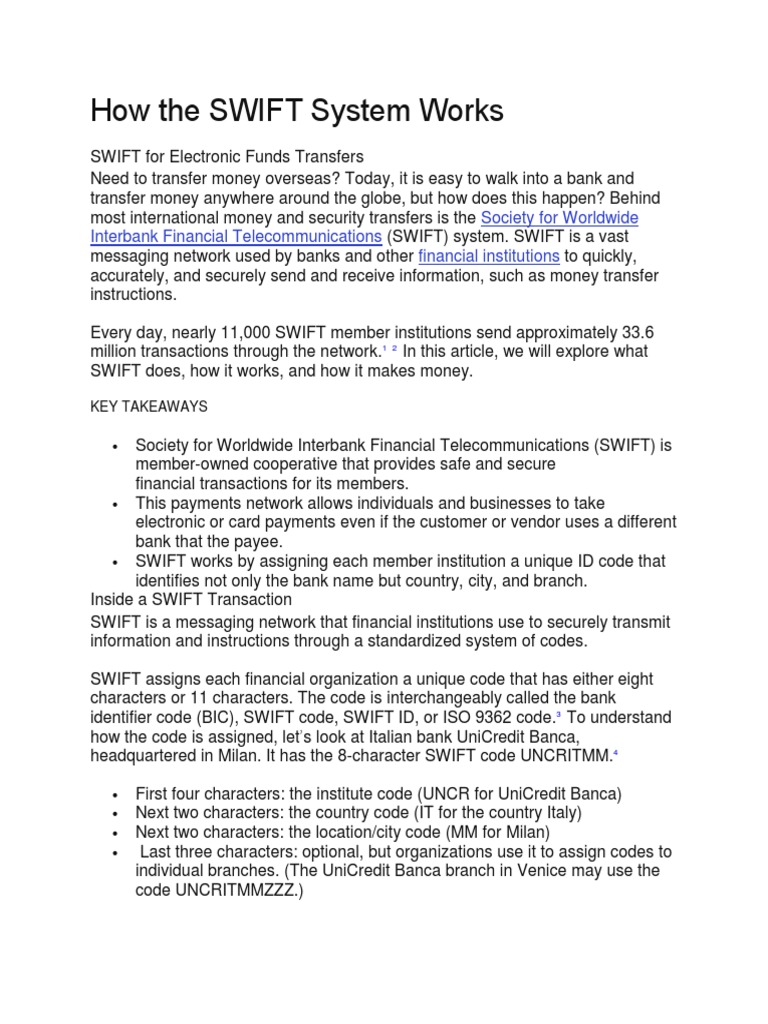 How The SWIFT System Works | PDF | Clearing (Finance) | Financial Services