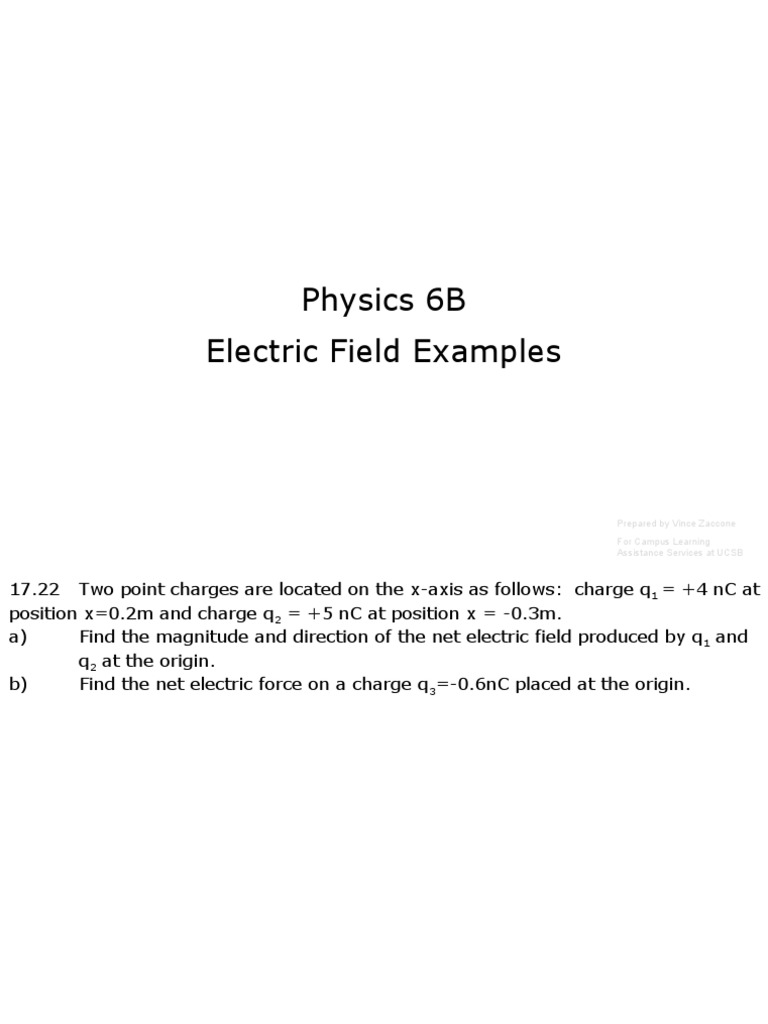 17.1 Physics 6B Electric Field Examples Long | PDF | Electric Field | Force
