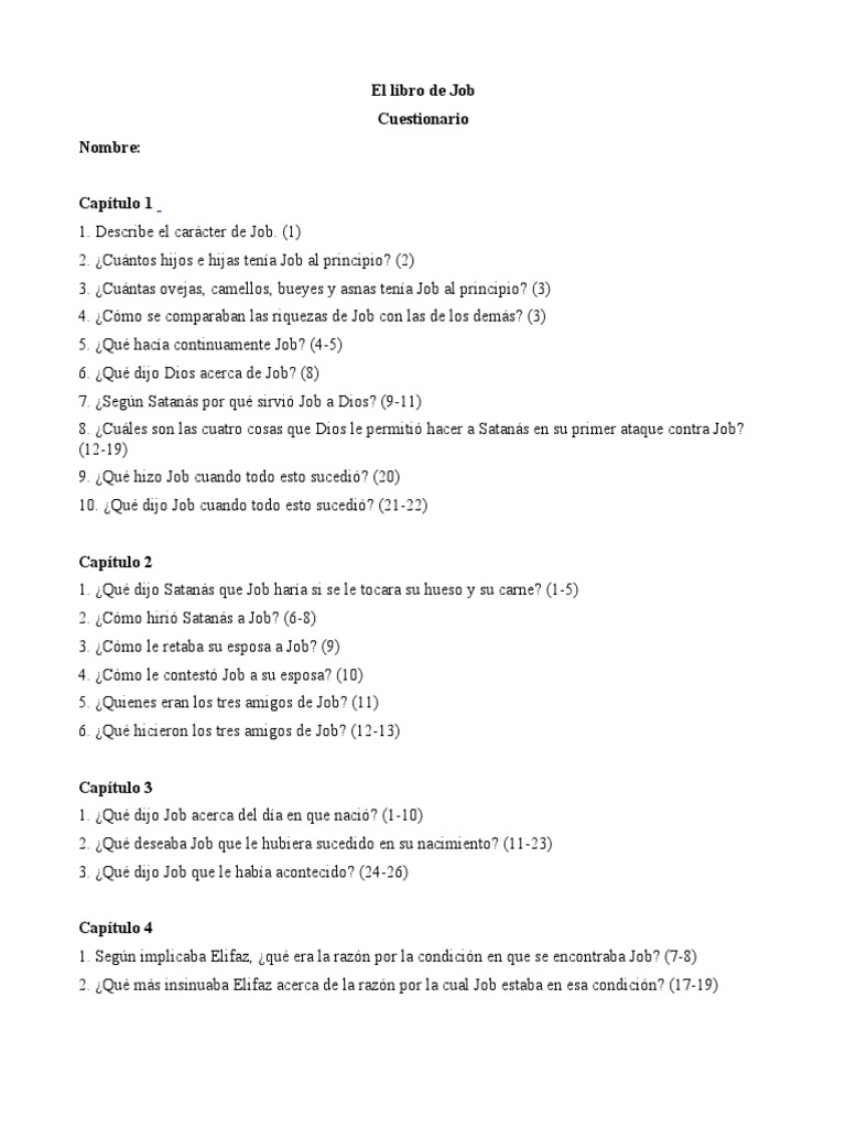 Preguntas y Respuestas del Libro de Job | PDF | Libro de trabajo ...
