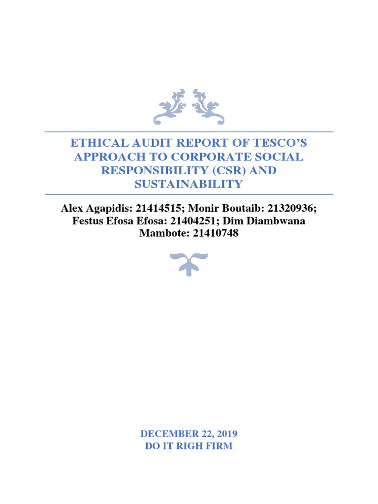 Ethical Audit Report of Tesco's Approach To Corporate Social ...