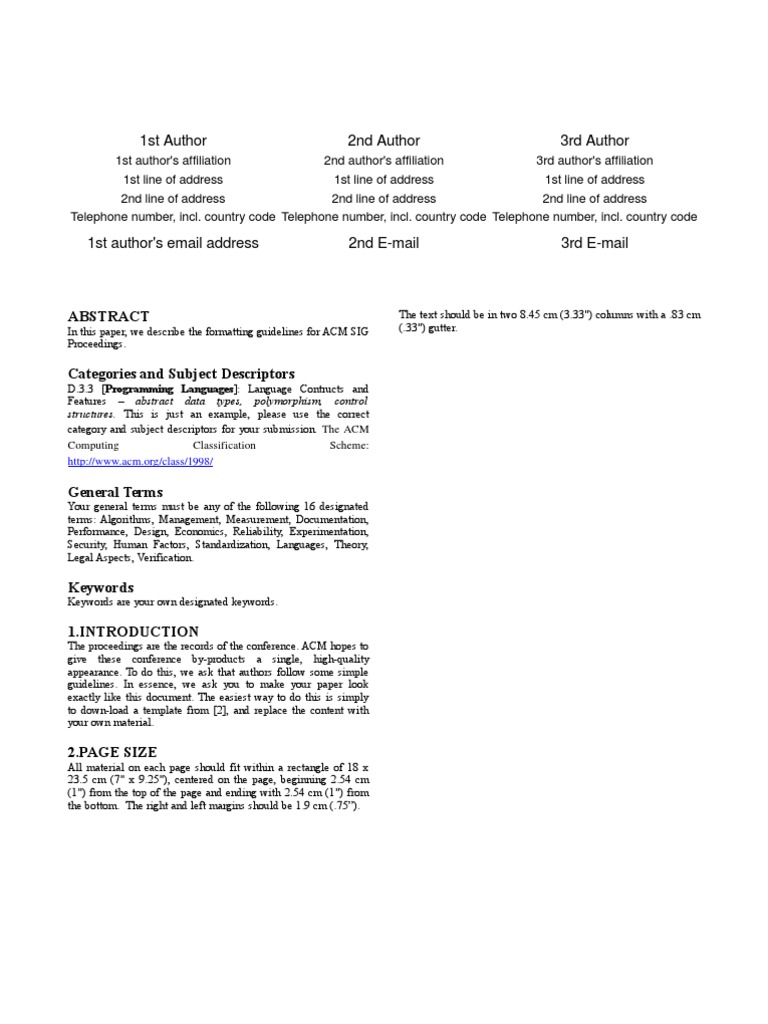 ACM Word Template For SIG Site: 1st Author 2nd Author 3rd Author | PDF ...