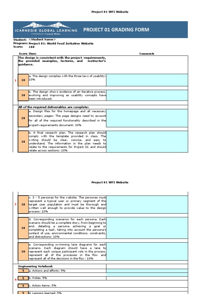 Project 01 Grading Form: Comments | Download Free PDF | Usability | Design
