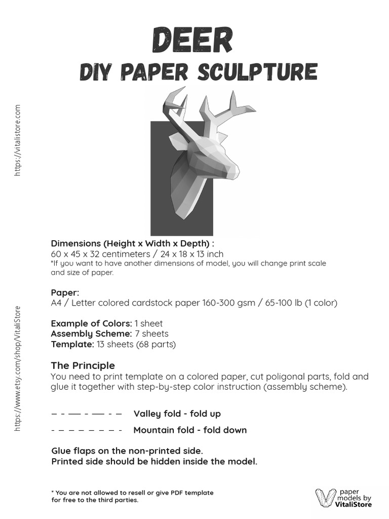 DIY Deer Paper Sculpture Template | PDF | Paper | Stationery