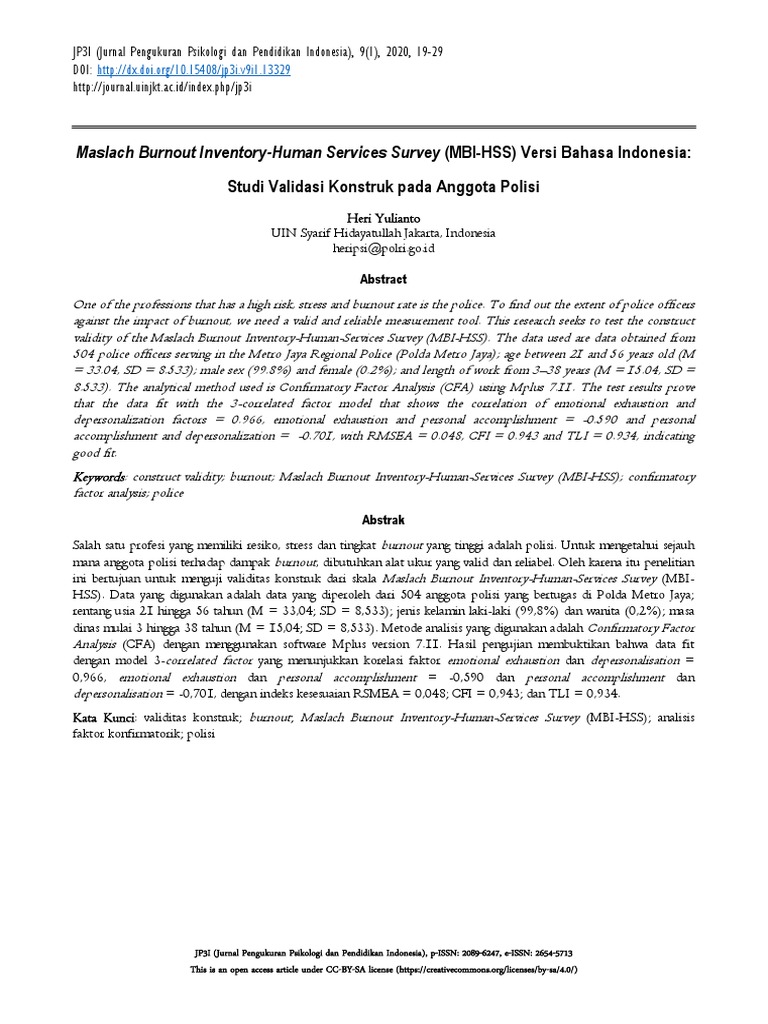 Maslach Burnout Inventory-Human Services Survey (MBI-HSS) Versi Bahasa ...
