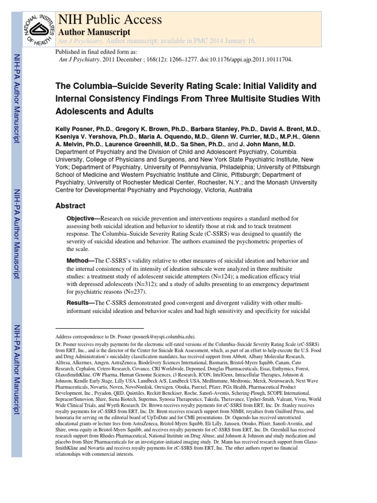 The Columbia Suicide Severity Rating Scale PDF | PDF | Validity ...