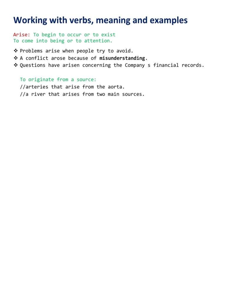 Understanding the Verb "Arise" | PDF | Business | Finance & Money ...