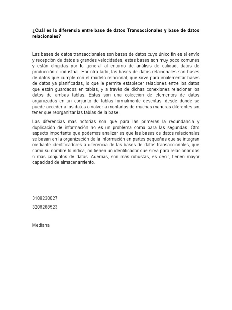 Cuál Es La Diferencia Entre Base de Datos Transaccionales y Base de ...