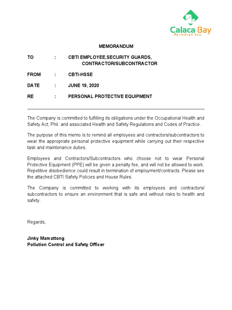 Memorandum TO: Cbti Employee, Security Guards, Contractor/Subcontractor ...