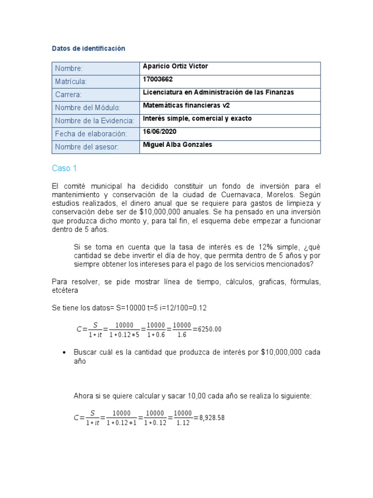 Aparicio Victor Interes Simple Comercial Exacto | PDF | Interés ...