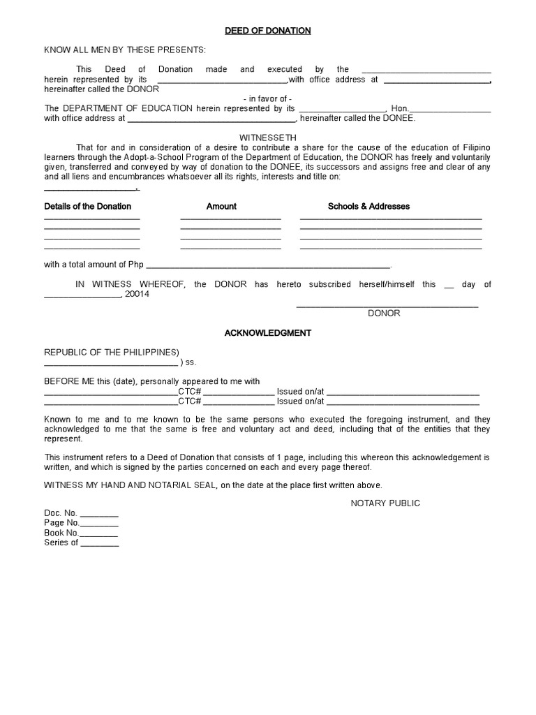 DEED OF DONATION New | PDF | Civil Law (Legal System) | Real Property Law