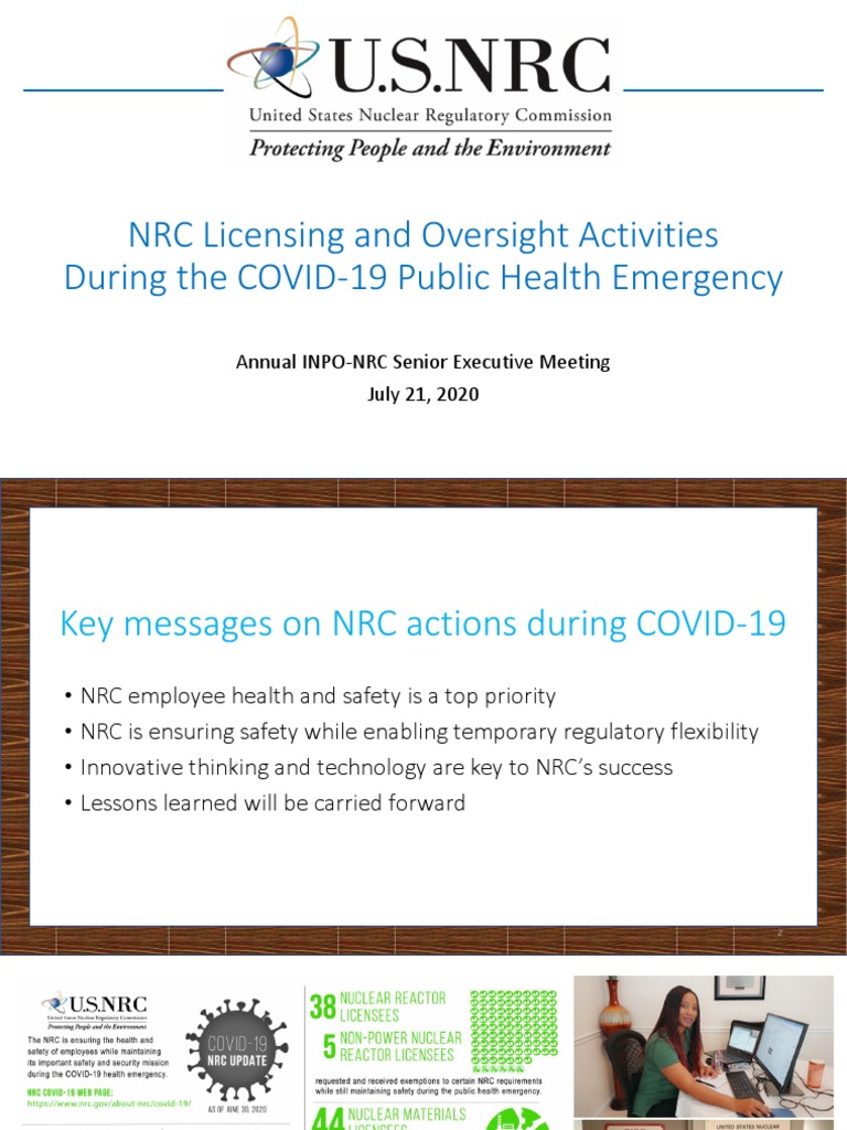 NRC Licensing and Oversight Activities During The COVID-19 Public ...