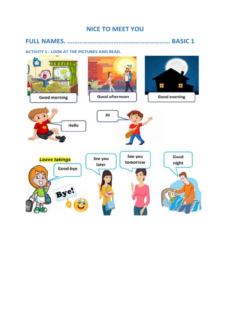 Nice To Meet You FULL NAMES. BASIC 1: Activity 1: Look at The Pictures ...