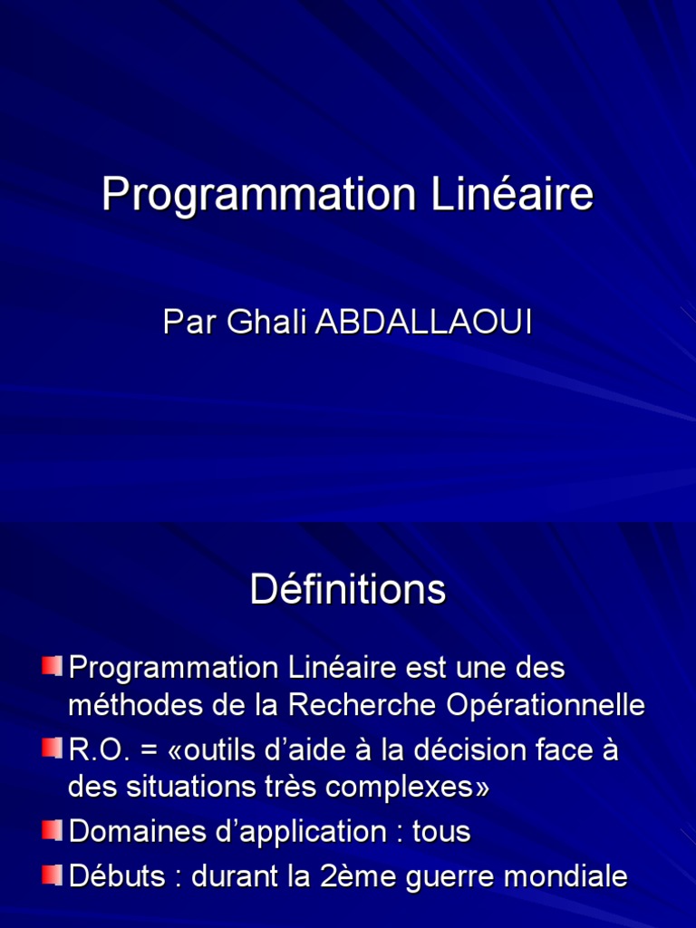 Introduction à la Programmation Linéaire | PDF | Base (algèbre linéaire ...
