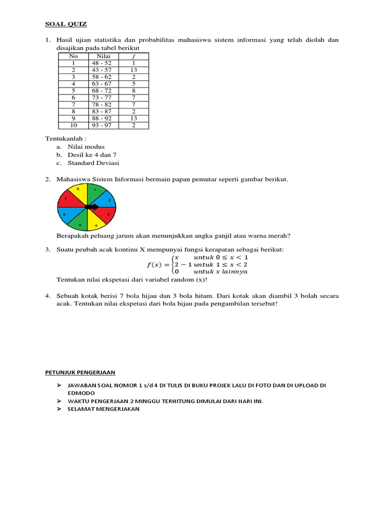 Soal Quiz Statistika Dan Probabilitas | PDF