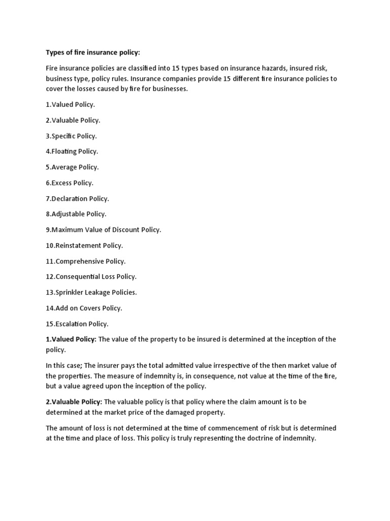 Types of Fire Insurance Policy | PDF | Property Insurance | Indemnity