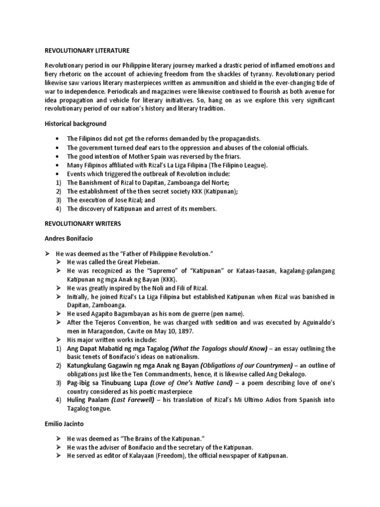 Philippine Revolutionary Literature Overview | PDF | Philippines | Unrest
