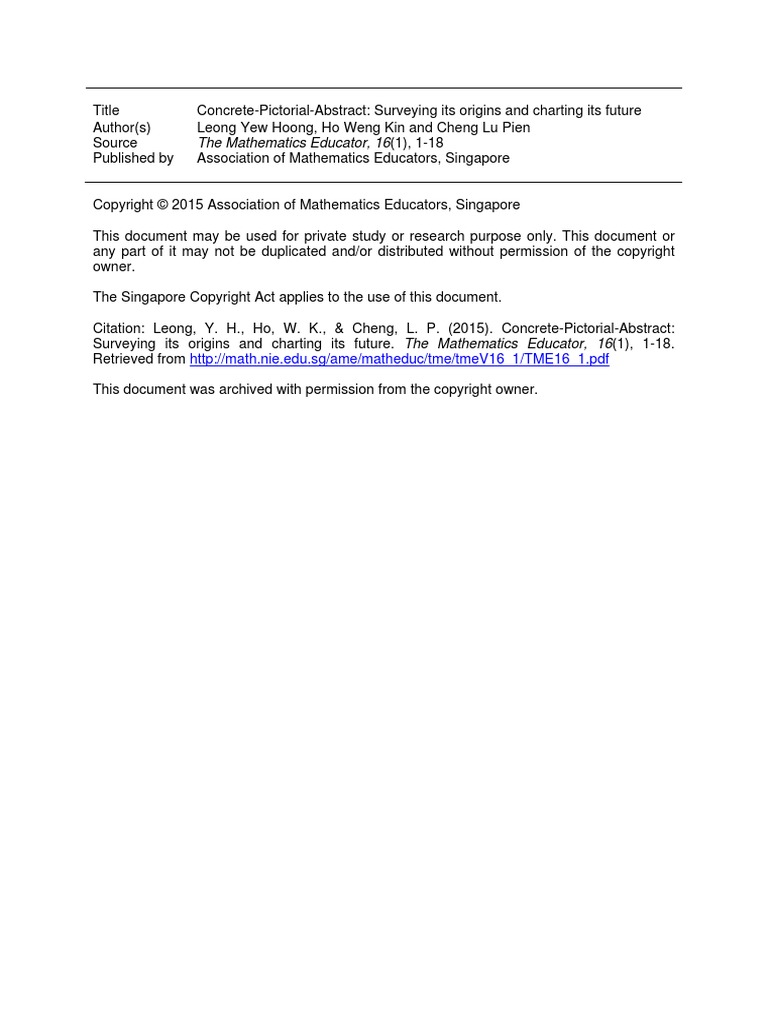 Concrete-Pictorial-Abstract ARTIGO | PDF | Teachers | Curriculum