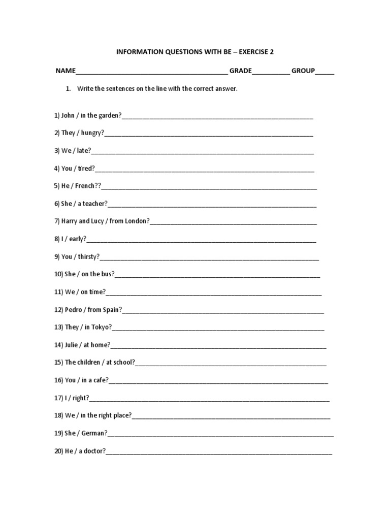 Information Questions Exercise 2 | PDF | Language Arts & Discipline