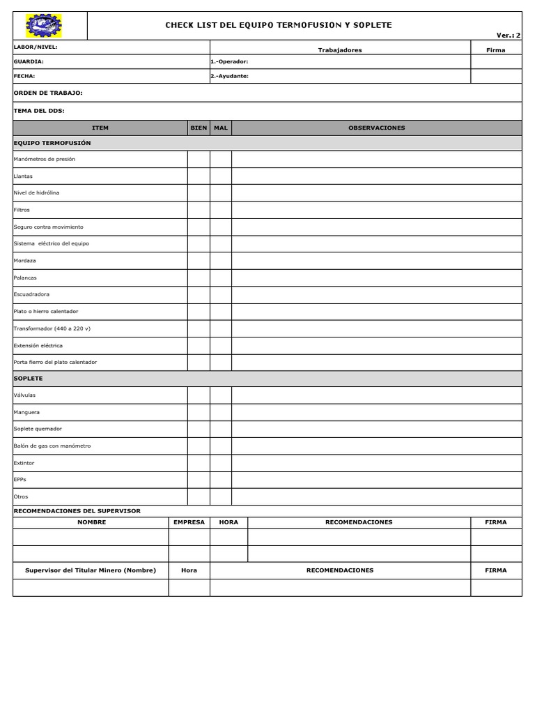 Check List Del Equipo Termofusión y Soplete V2 | Descargar gratis PDF ...