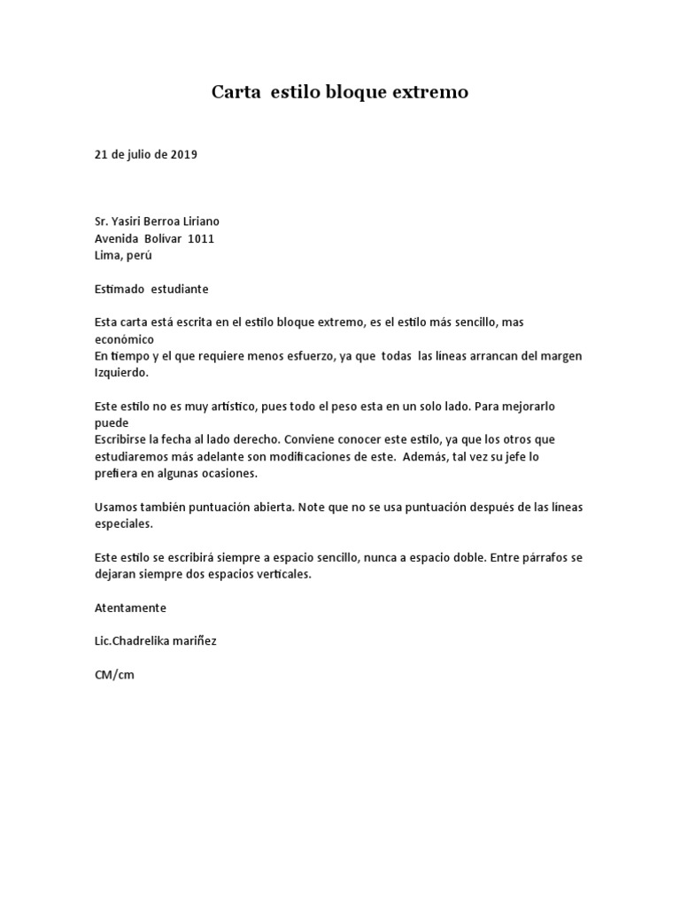 Carta Estilo Bloque Extremo | PDF