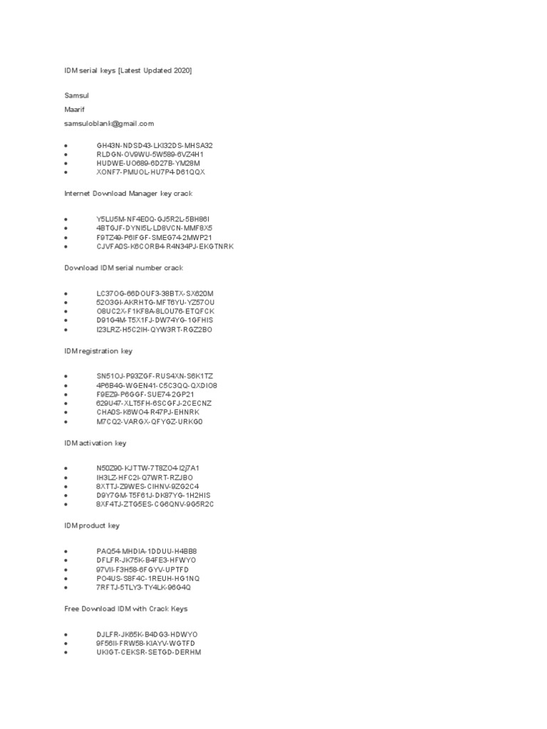 IDM Serial Keys (Latest Updated 2020) | PDF
