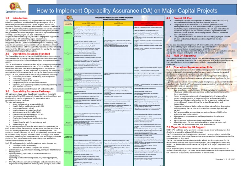 How To Implement Operability Assurance (OA) On Major Capital Projects ...