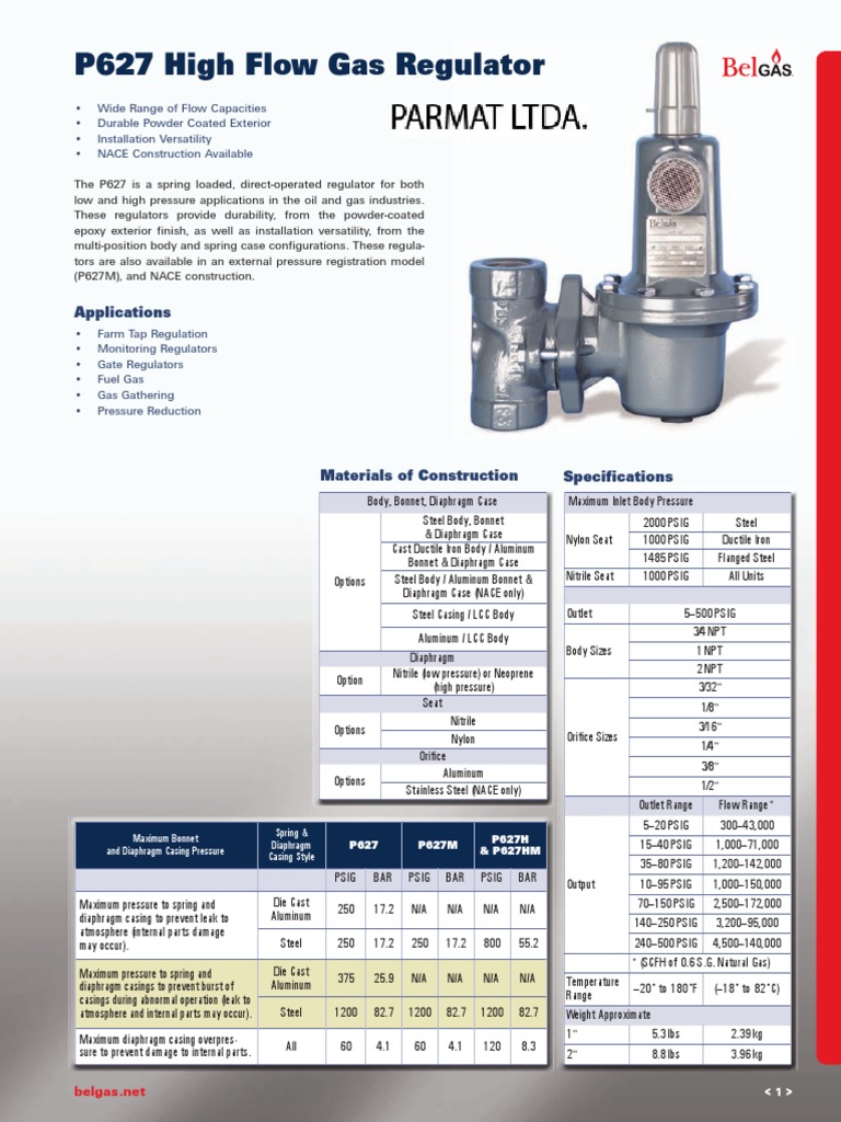 P627 High Flow Gas Regulator: Applications | PDF | Pressure Measurement ...