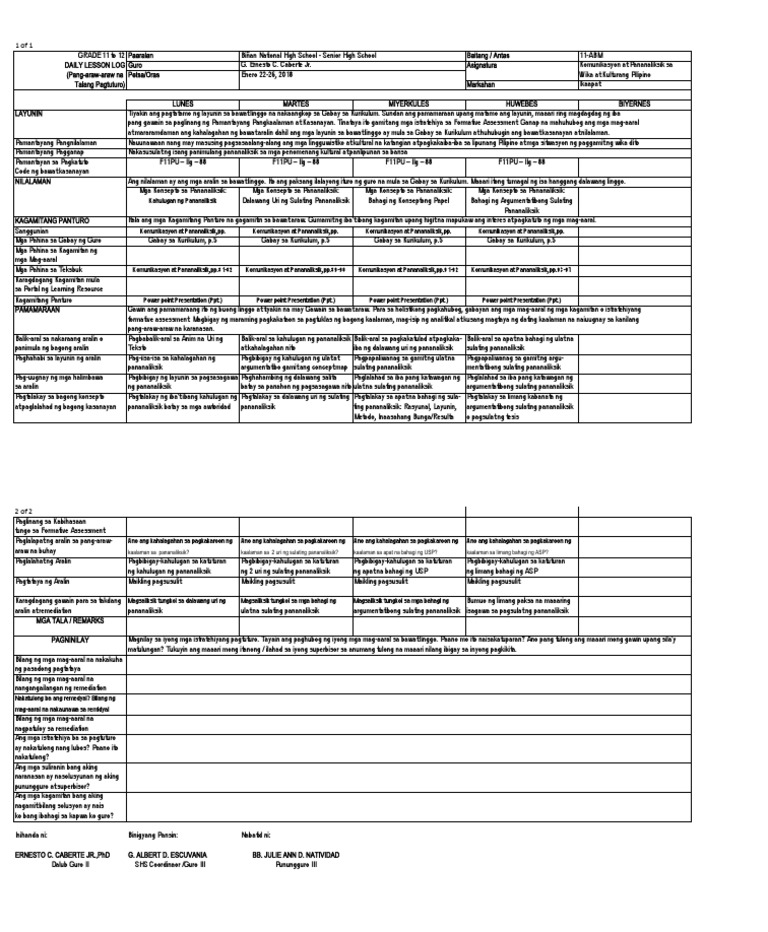 Grade 11 DLL - ERNESTO Week 7 | PDF