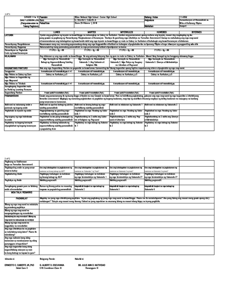 Grade 11 DLL - ERNESTO Week 8 | PDF