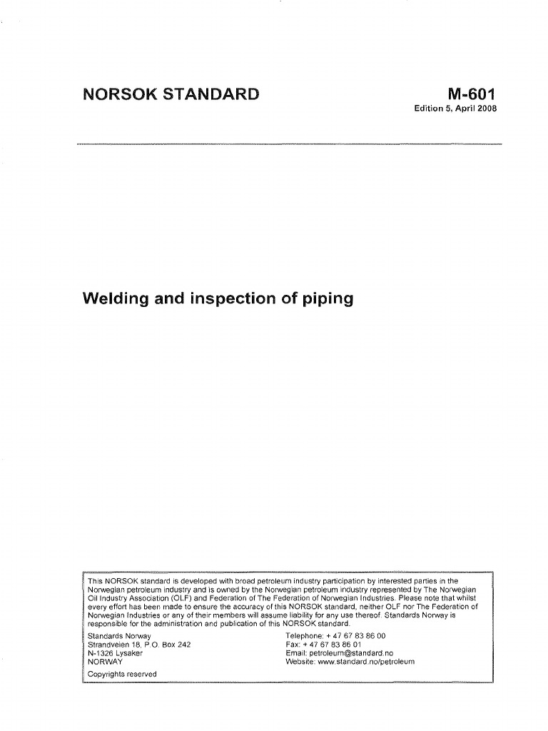 Norsok M-601 (Welding and Inspecrtion of Piping) | PDF | Nondestructive ...