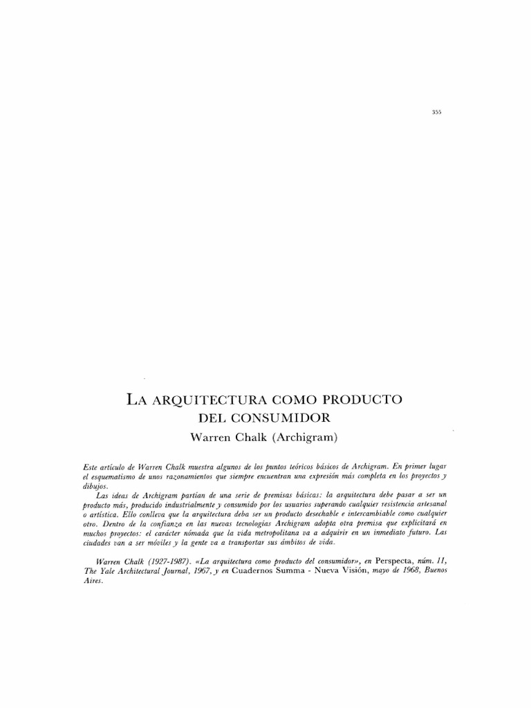 Warren Chalk - La Arquitectura Como Producto Del Consumidor PDF | PDF