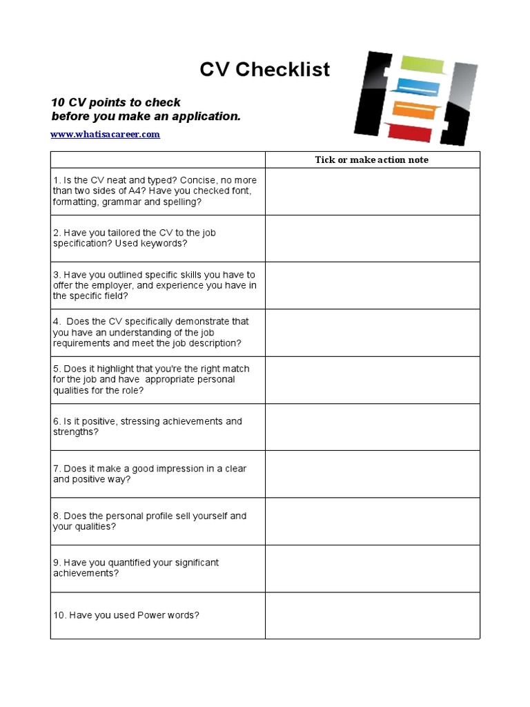 CV Checklist: 10 CV Points To Check Before You Make An Application | PDF