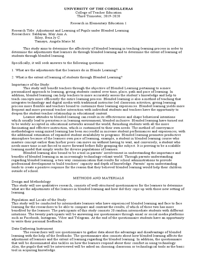 RESED 100 Methodology | PDF | Teachers | Learning