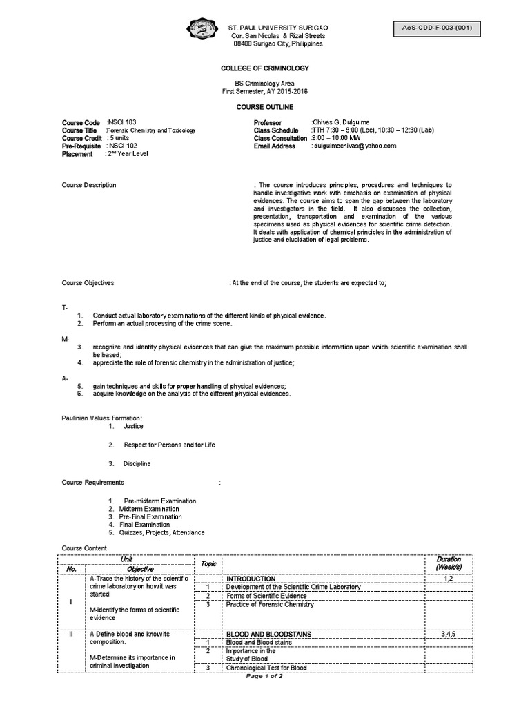 Forensic Chemistry and Toxicology: Acs-Cdd-F-003 | PDF | Forensic ...