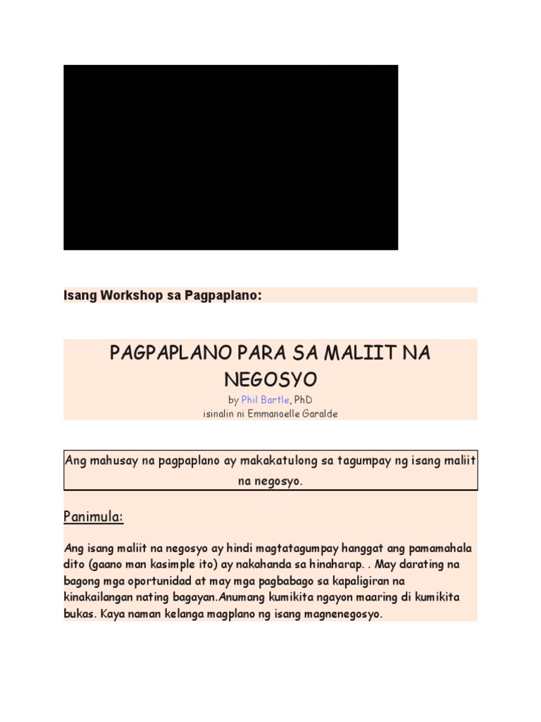 Pagpaplano para Sa Maliit Na Negosyo | PDF