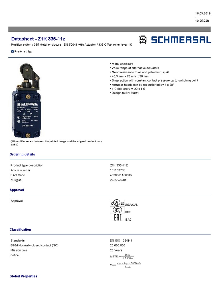 Datasheet - Z1K 335-11z: Ordering Details | PDF | Switch | Electrical ...