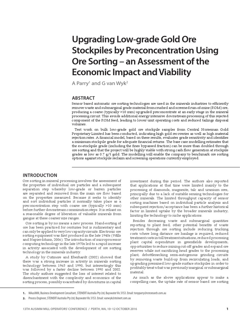 2016 AusIMM Mill Operators Conf 2016 Ore Sorting Paper | PDF | Gold ...