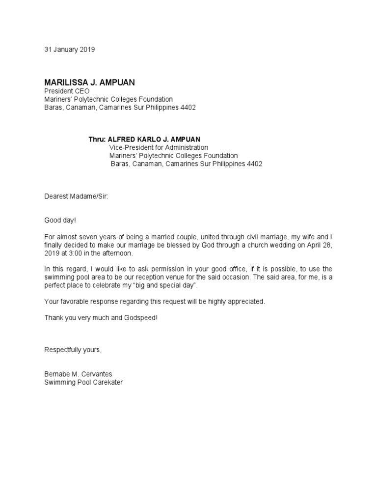 Request Letter For Venue | PDF | Sports & Recreation | Cooking, Food & Wine