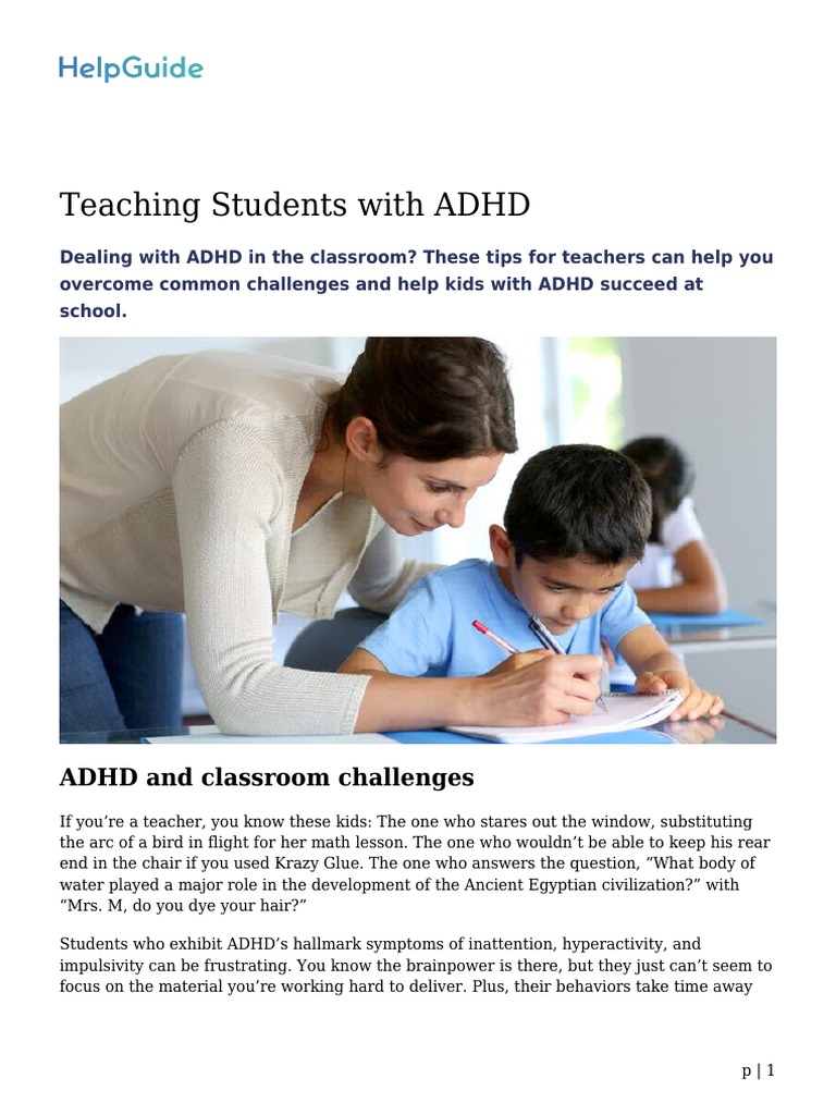 Teaching Students With Adhd | PDF | Attention Deficit Hyperactivity ...