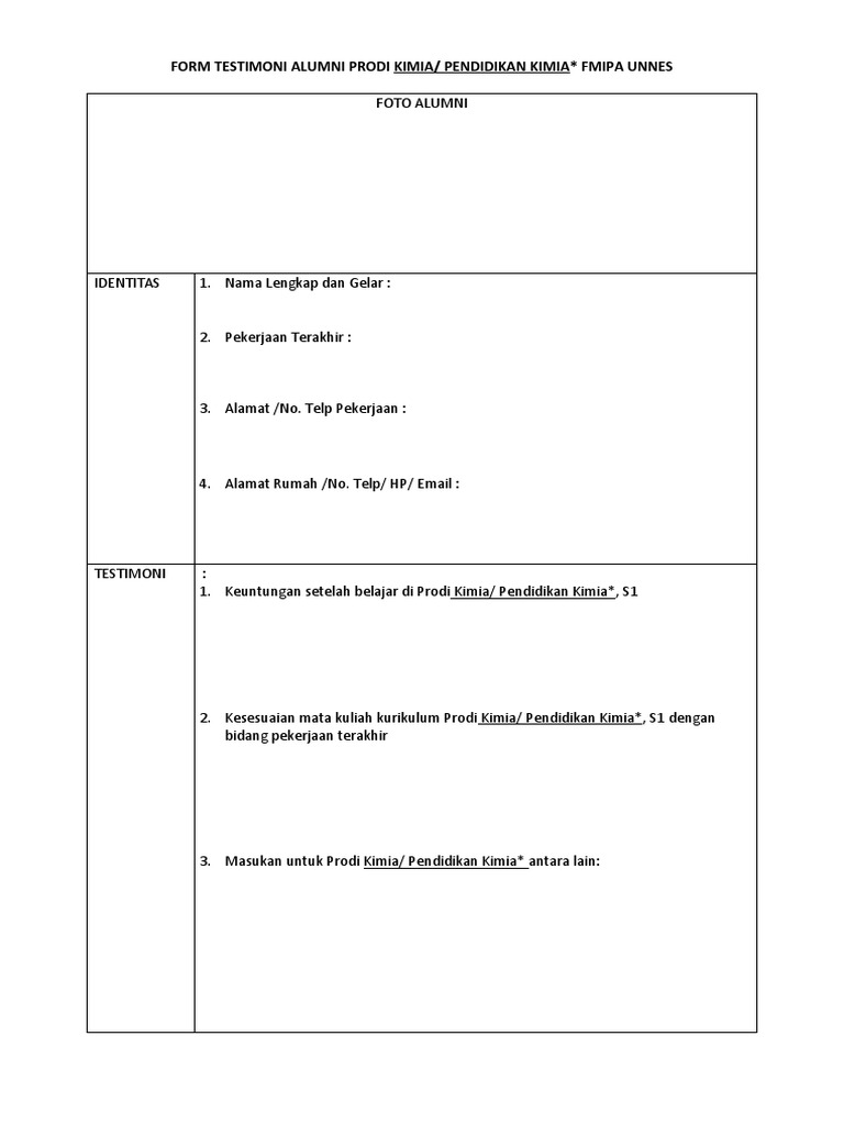 Form Testimoni Alumni | PDF