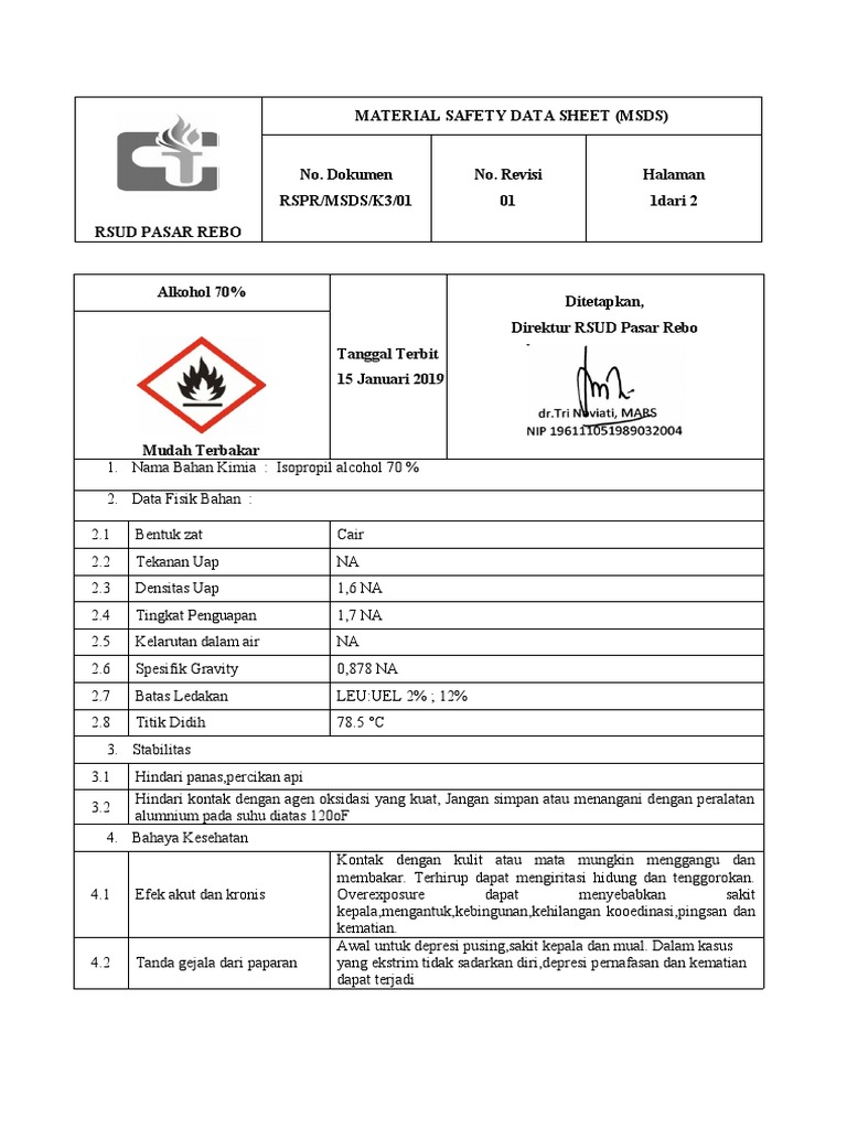 MSDS Alkohol 70% | PDF